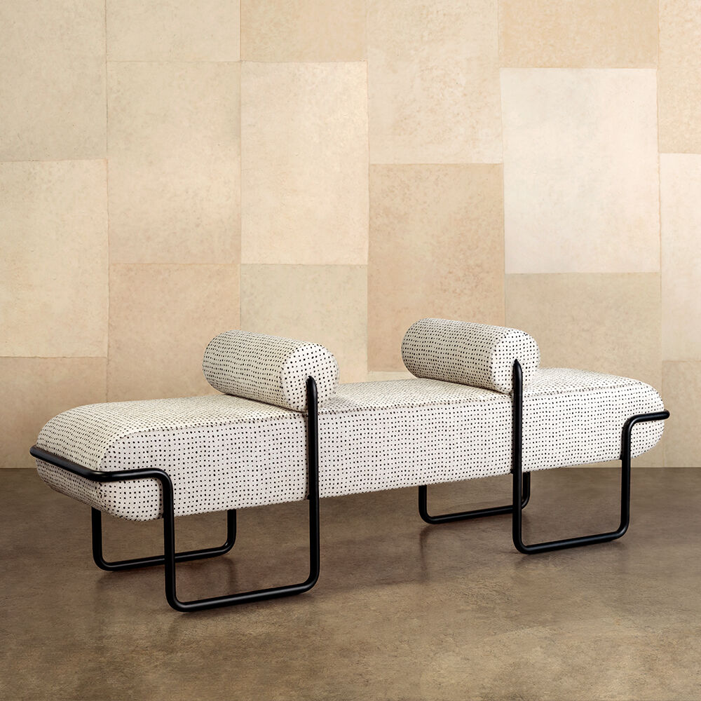 Parisi Bench in Cream with Solid Brass Legs Integrated into Wood Blocks ...